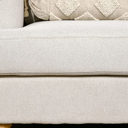 HOMCOM 3-Seater Sofa Couch, 71" Modern Linen Fabric Sofa with Rubber Wood Legs and Slatted Frame for Living Room, Bedroom and Apartment, Cream White
