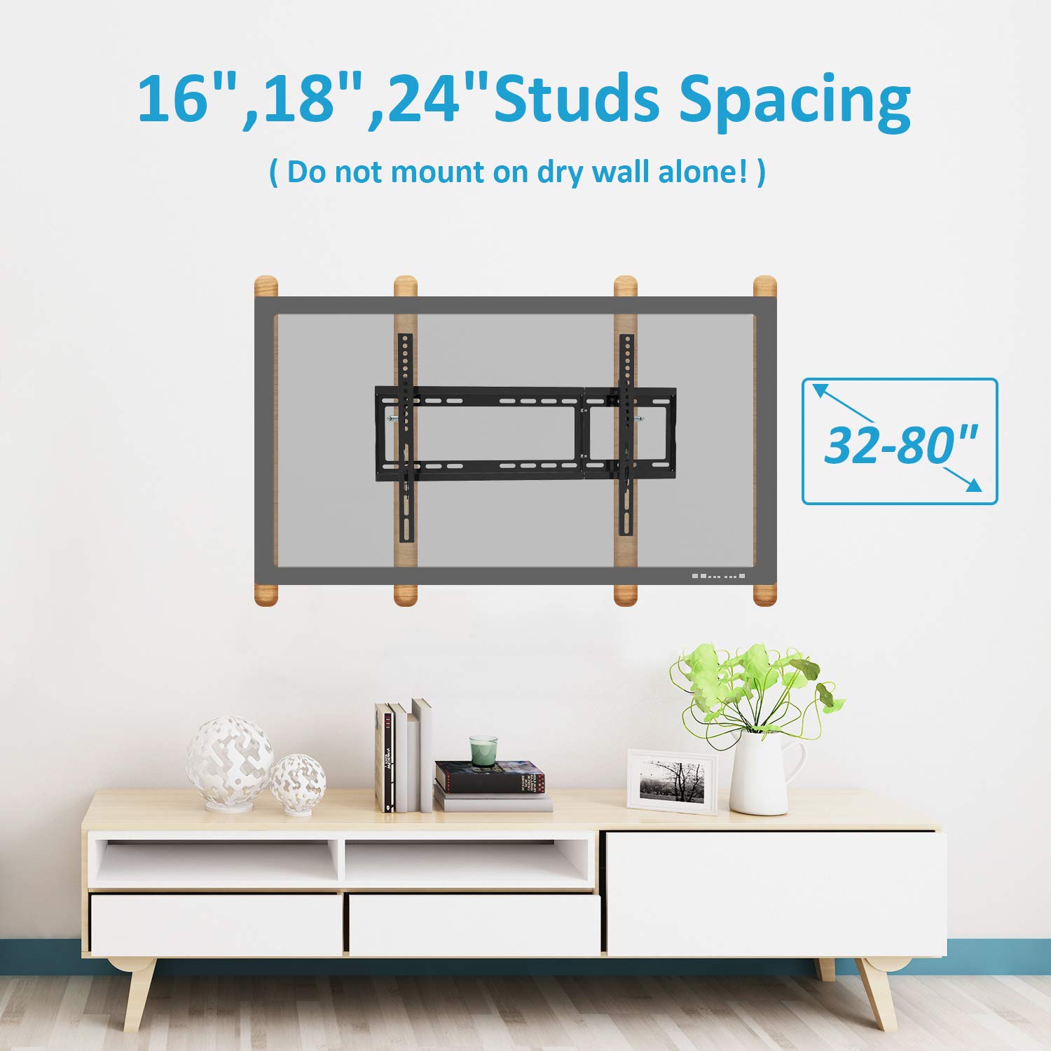Blue Stone Tilt TV Wall Mount Bracket for Most 32-83 Inches LED, LCD, OLED, Plasma Flat Screen, Curved TVs, Max VESA 600x400mm and 165lbs Loading, Low Profile, Fits 16",18",24" Studs