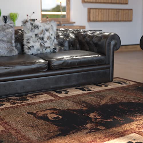 Masada Masada Rugs Kodiak Collection 6'x9' Cabin/Lodge Area Rug with Bear and Cub Scene