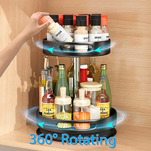 Lazy Susans Organizer 2 Tier Metal Steel, Turntable Height Adjustable, SAYZH Rotating Spice Racks for Pantry Cabinet Cupboard Table, 12 inch, Black
