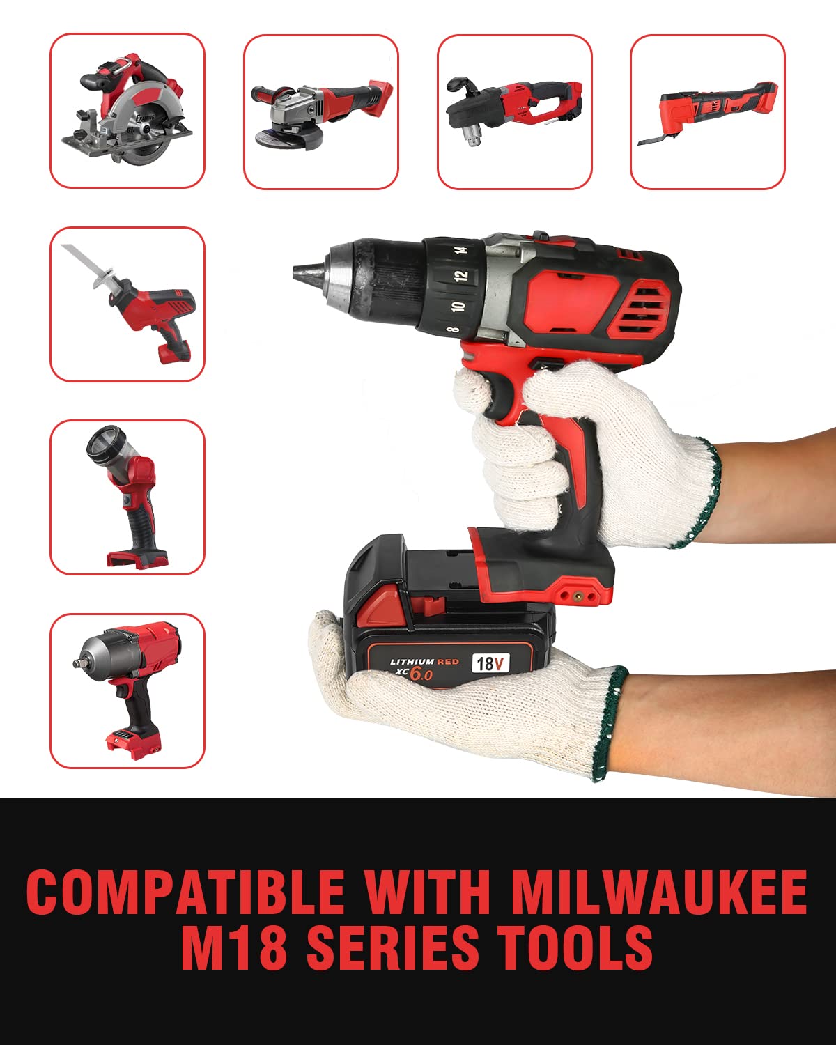 Bslite 2Packs Replacement for Milwaukee M18 Battery 6.0Ah 48-11-1862 Compatible with Milwaukee M18 Battery Tools and Charger(Black)