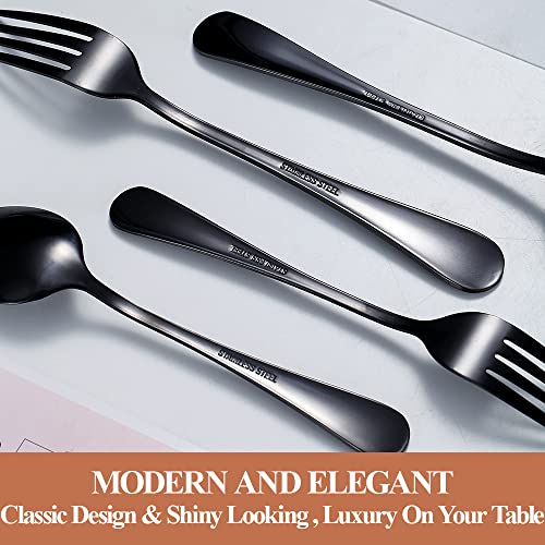Lazycorner 30 Pcs Black Silverware Set for 6, Food Grade Stainless Steel Flatware Set Include Fork/Knife/Spoon, Mirror Polished Eating Utensils Sets, Durable Silverwear Cutlery Set, Dishwasher Safe
