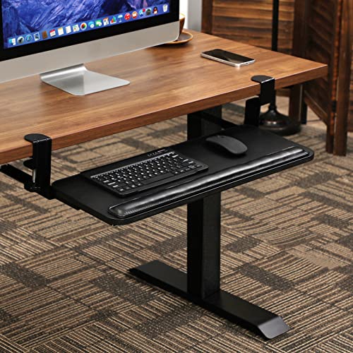 ERGOMOER Large Keyboard Tray Under Desk, C-clamp Mount System, Slide-Out Computer Keyboard Tray Fits Full Size Keyboard and Mouse for Computer Desk Office Desk and Standing Desk (Mat)