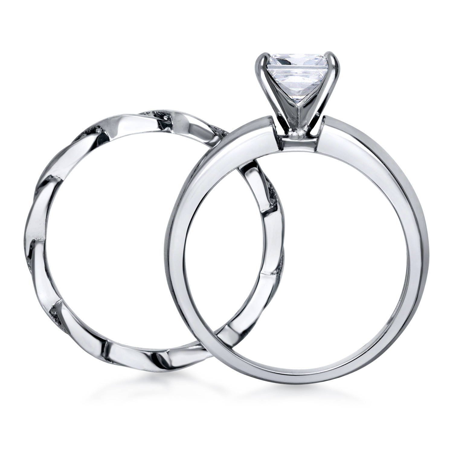 BERRICLE Sterling Silver Solitaire Wedding Engagement Rings 1.2 Carat Princess Cut Cubic Zirconia CZ Ring Set for Women, Rhodium Plated Size 7