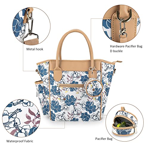 MEYTEILAY Diaper Bag Tote Baby Changing Bag Portable Waterproof Splashproof and Large Capacity with Shoulder Strap(Blue Flower)