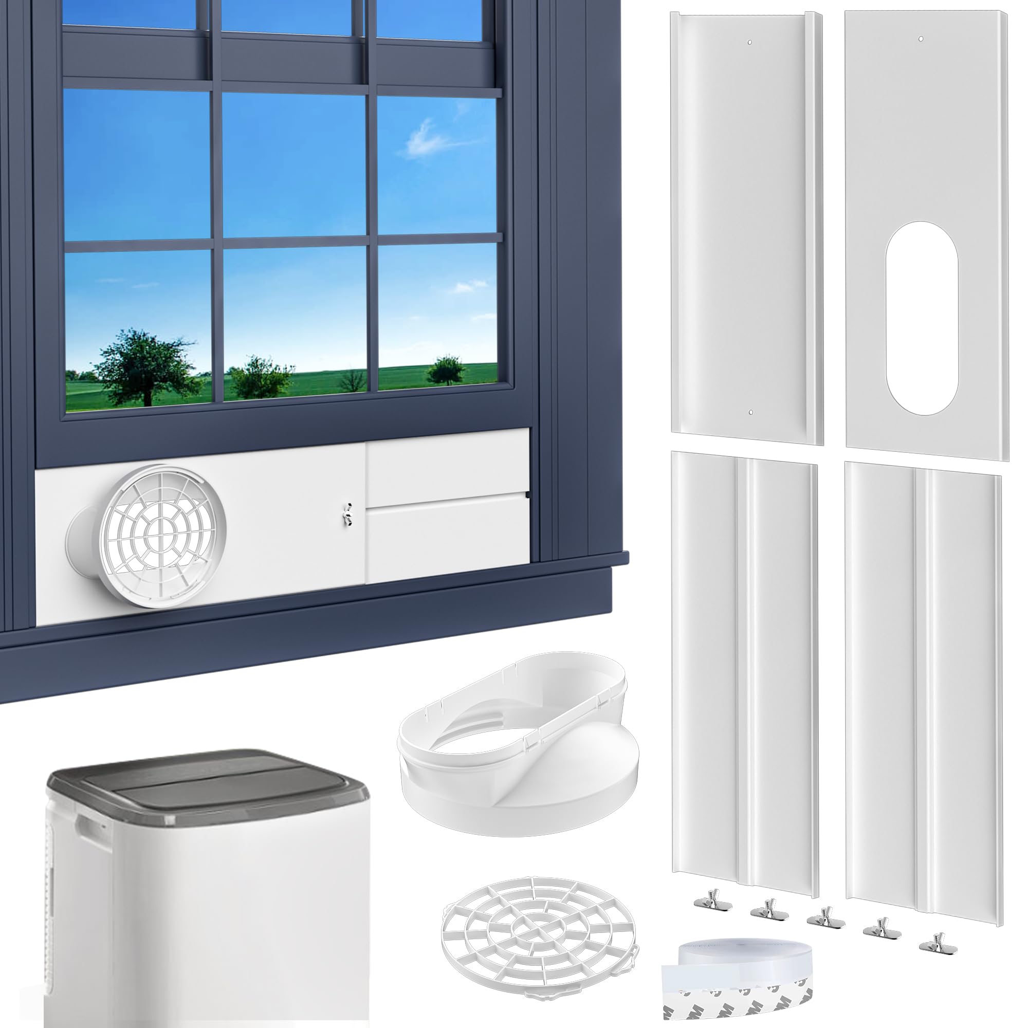 Cestluck Portable AC Window Vent Kit, with 5.9" Coupler and Bird Guard, Adjustable Air Conditioner Window Seal Kit Length Range (17” to 63”), Universal Sliding AC Vent Kit Suit for 5.9 inch Hose