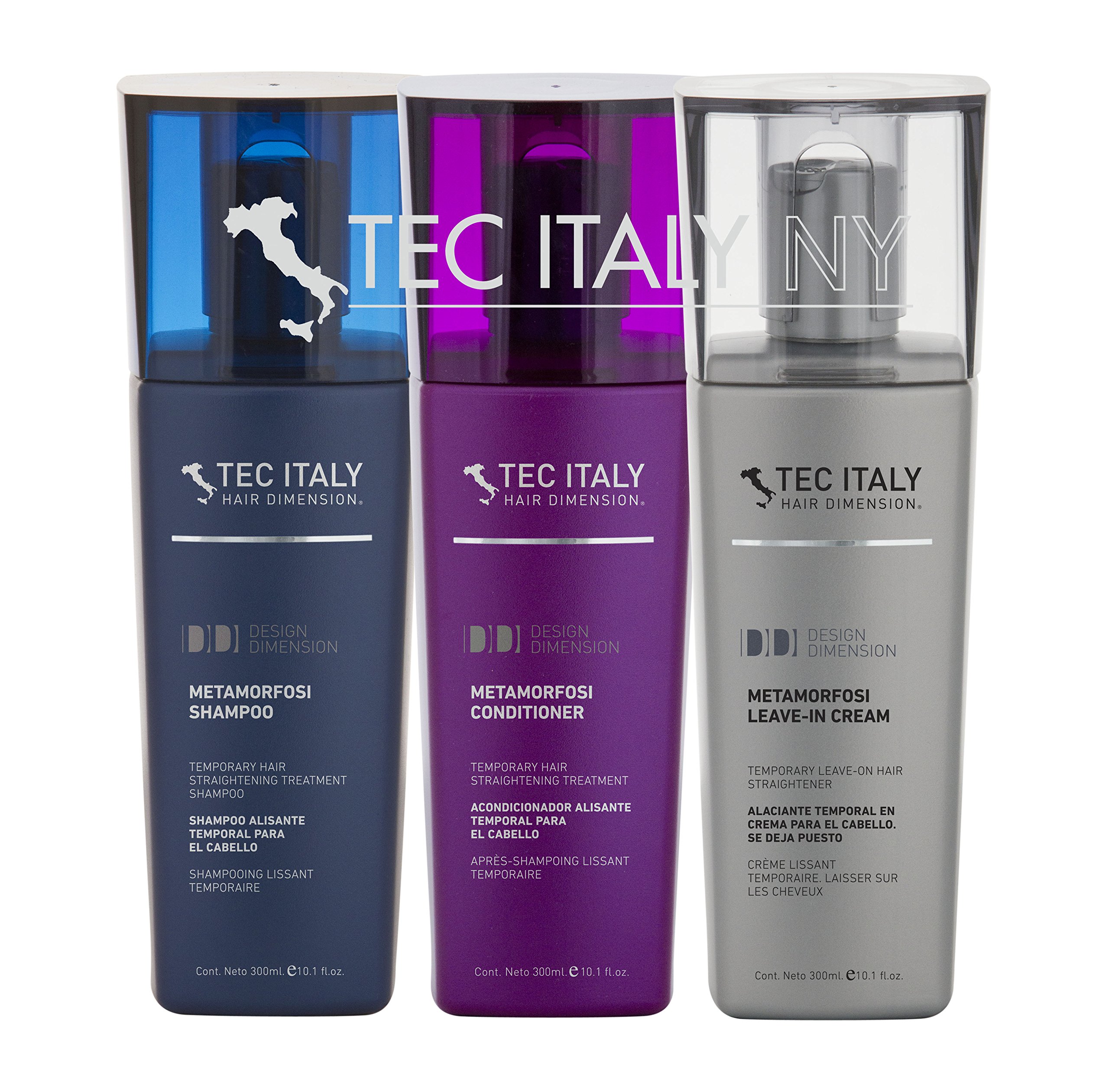 Tec Italy Straightening Pack: Metamorfosi Shampoo, Conditioner, Leave in Treatment - 30.3 Fl Oz, Paraben Free, For Curly Hair, Citrus Scent - Set of 4 by Tec Italy