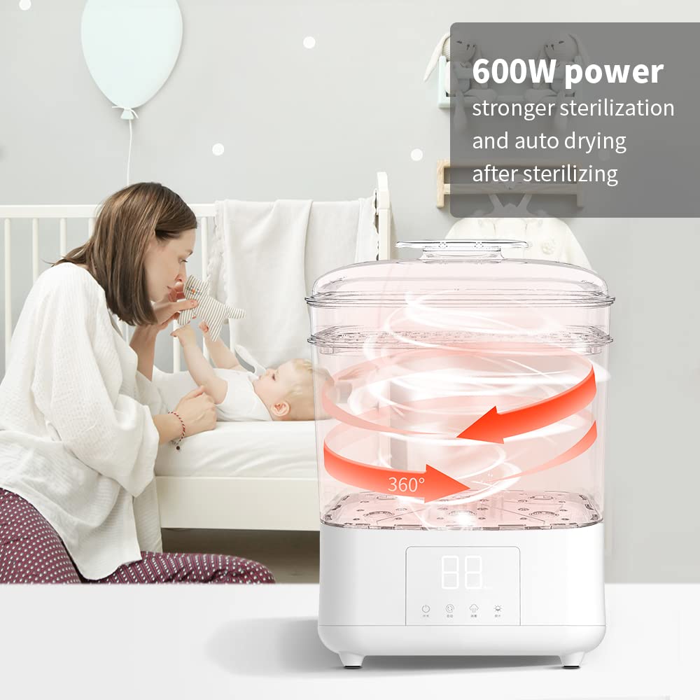 Bololo Baby Bottle Sterilizer and Dryer| Sanitizer for Baby Bottles,Breast Pump | 600W Stronger Power eletric bottle steamer box | LED Touch Screen | Auto Shut-Off