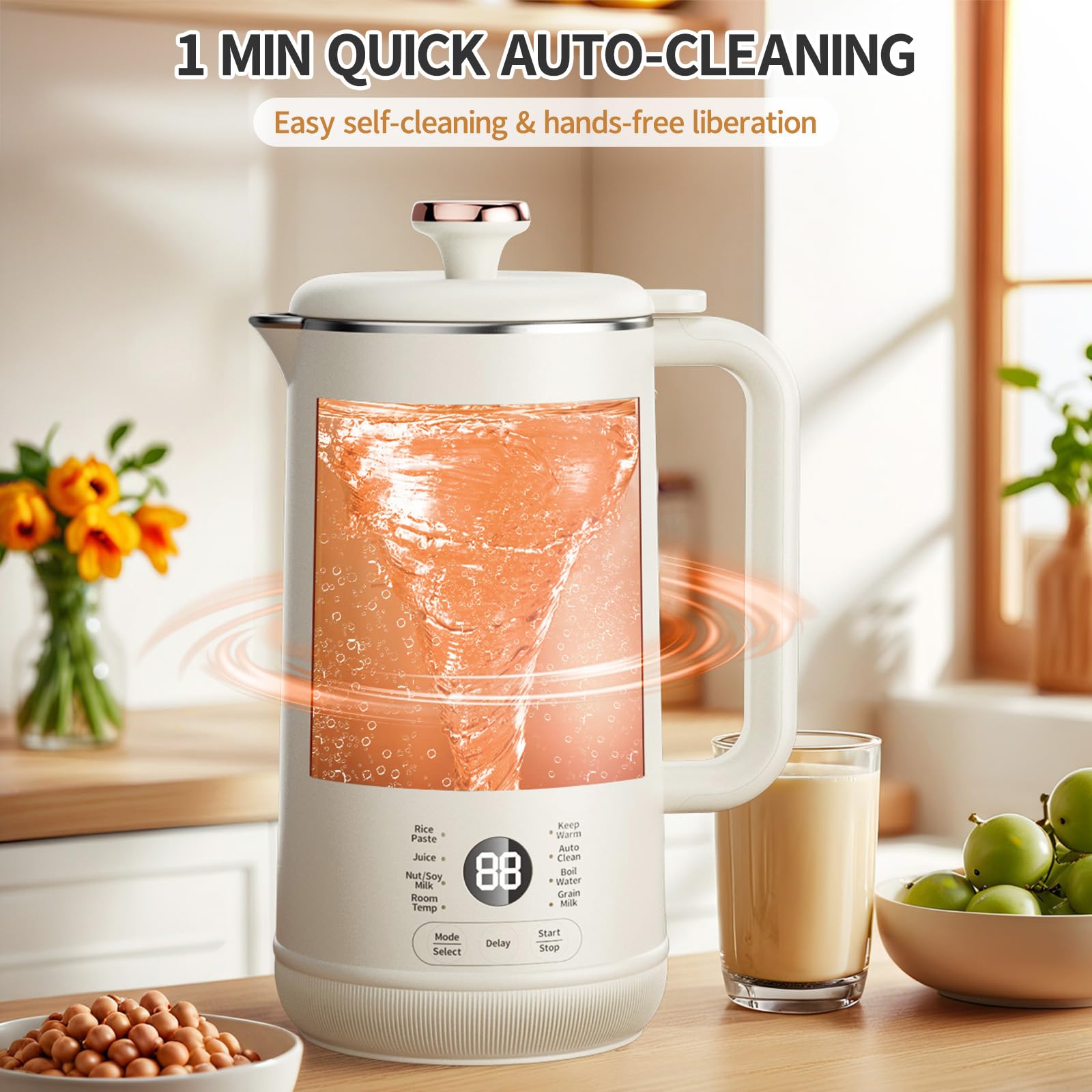 Dufuls 8 in 1 Nut Milk Maker, 40.58oz Soy Milk Maker with10 Blades, Automatic Almond Milk Machine for Homemade Plant-Based Milk, Oat, Soy, Non-Dairy Beverages with Delay Start/Keep Warm/Self-Cleaning