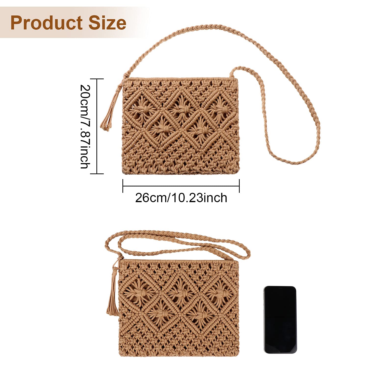 Cofordos Retro Bohemian Tassel Straw Purse Straw Beach Bag Crochet Purses Crossbody Handbag Woven Bag(white)