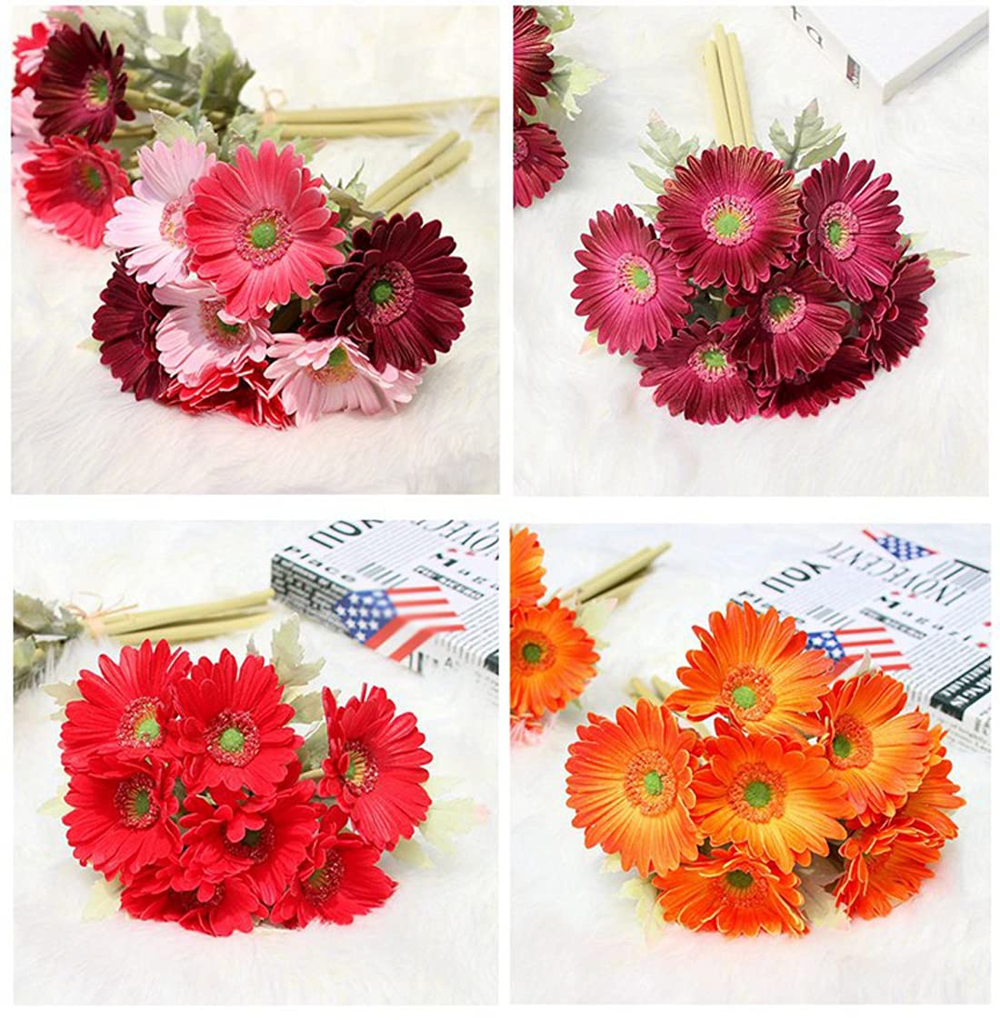 Qingriver 1 Bouquet(7 Stems) PU Gerbera Jamesonii African Daisy Artificial Flowers for Home Garden Wedding Party Decor (Orange&Yellow)