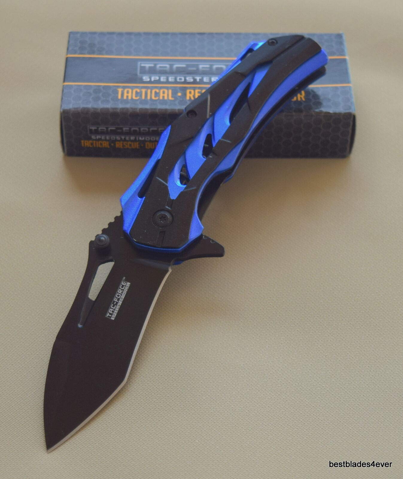 Black And Blue Open Folding Pocket Knife With 7.75 Inch Overall Outdoor Survival Hunting Knife for Camping by Survival Steel