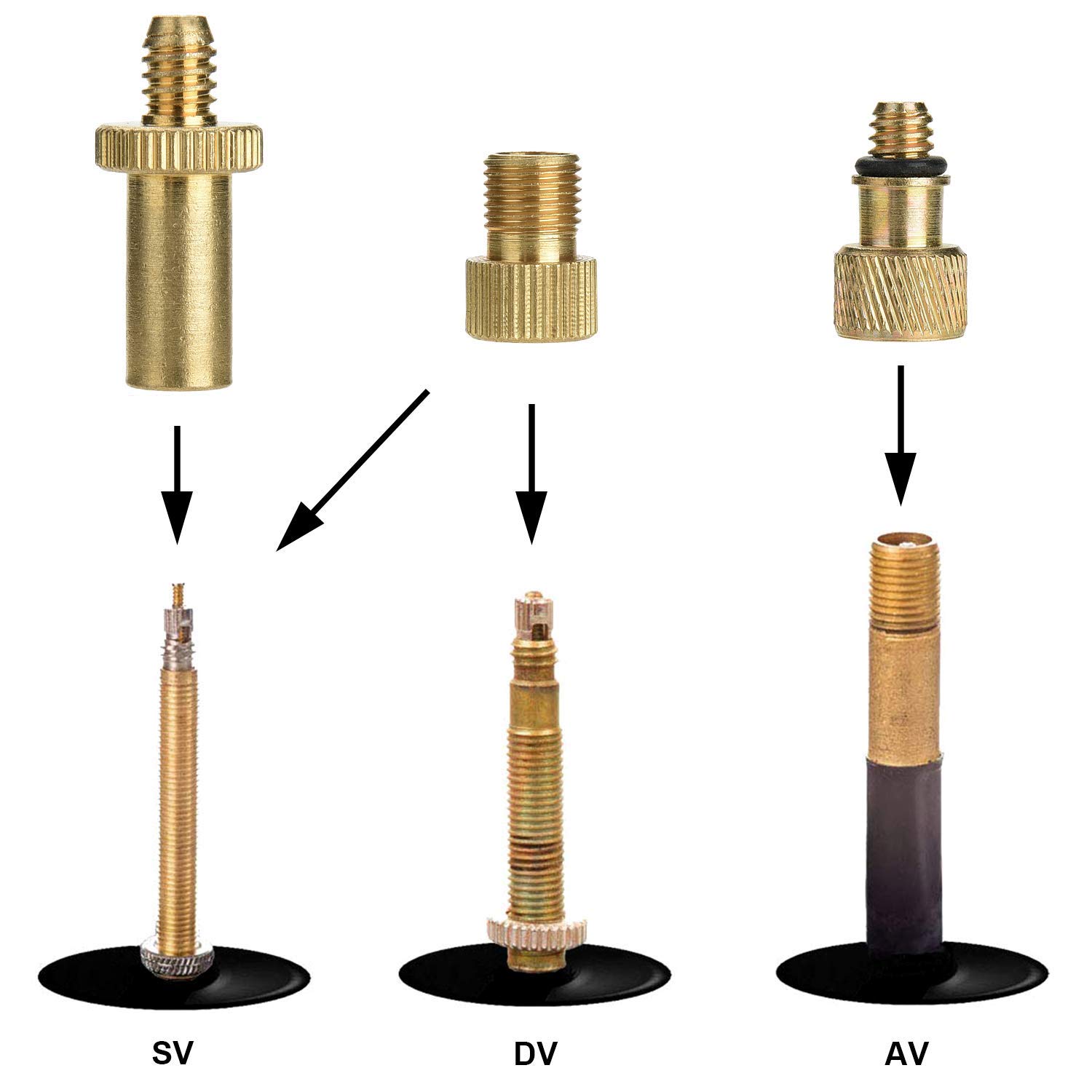 BSTHP Valve Adapter Set, 6Packs Bicycle Car Valve Adapter Kit Set for Air Compressor Floor Pump SV AV DV Car Gas Station