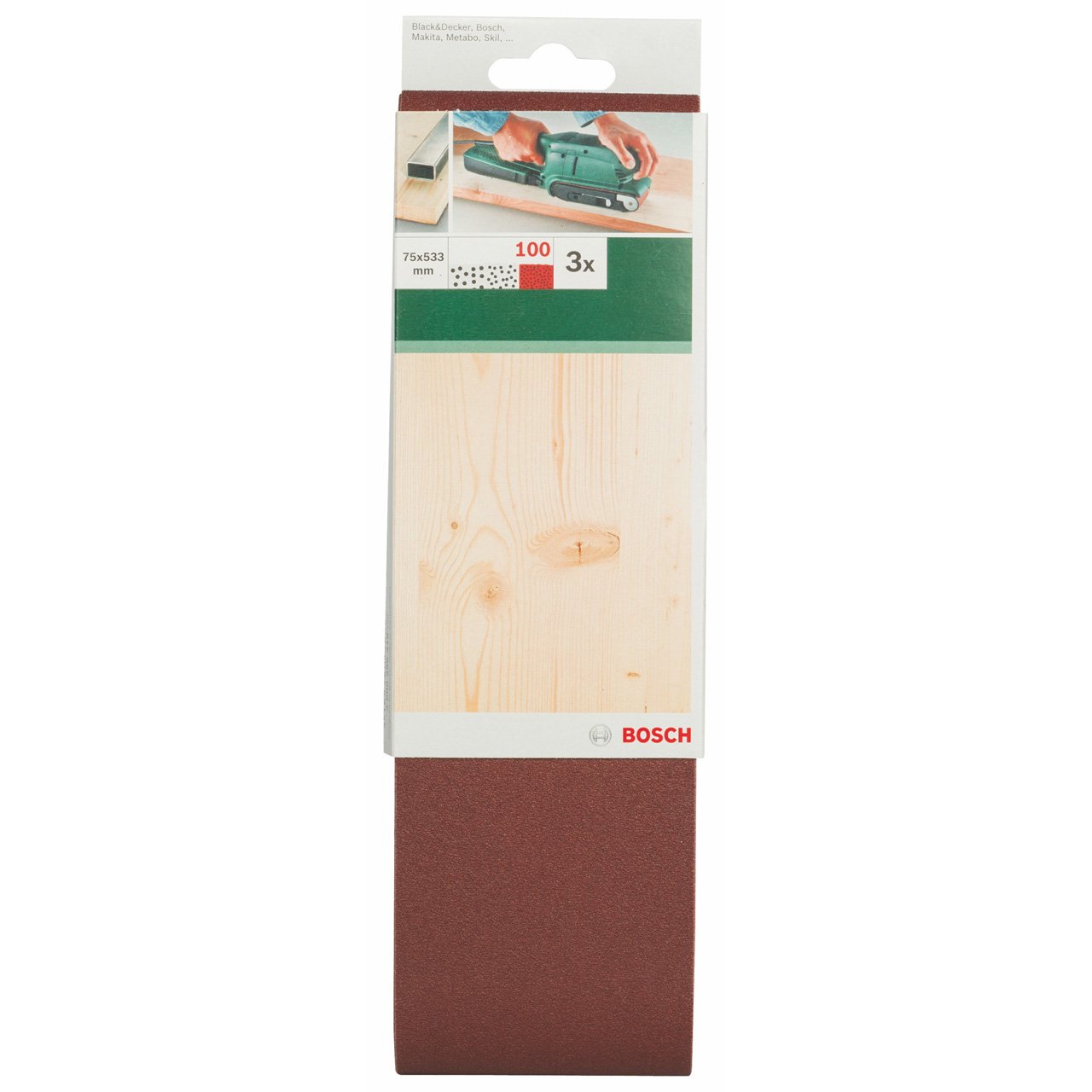 Bosch Home and Garden 2609256219 3-Piece Sanding Set for Belt Sanders, red Quality 100, no Holes, clamped