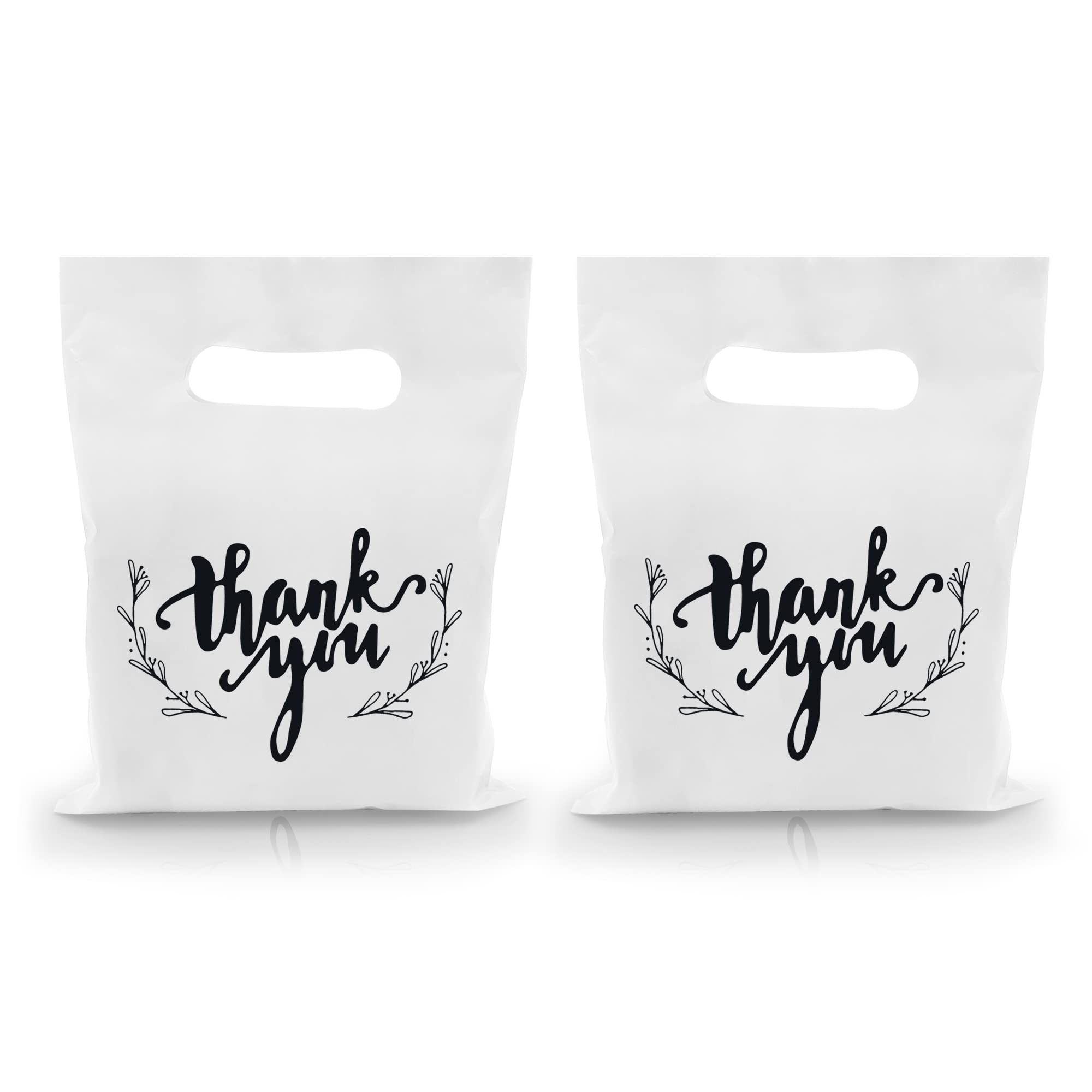 KEEPARTY 100 PCS Small Thank You Merchandise Bags Plastic Goodie Bags Party Favor Bags for Birthday Party Baby Shower Wedding Merchandise Gifts Trade Shows (White)