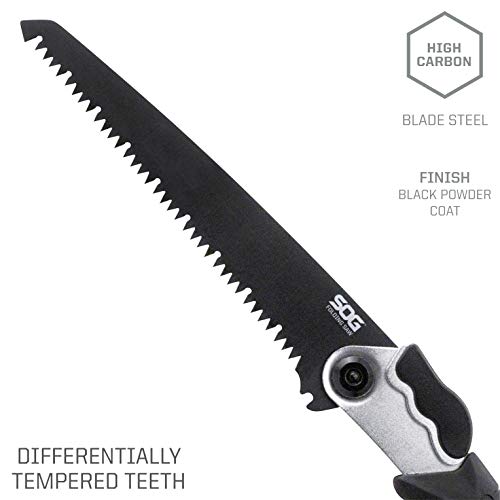 SOG Folding Saw - Wood Saw, Hand Saw, Pruning Saw and Camping Saw with 8.25 Inch Removable Blade and Compact Sheath for Foldable Saw (F10N-CP) , Black