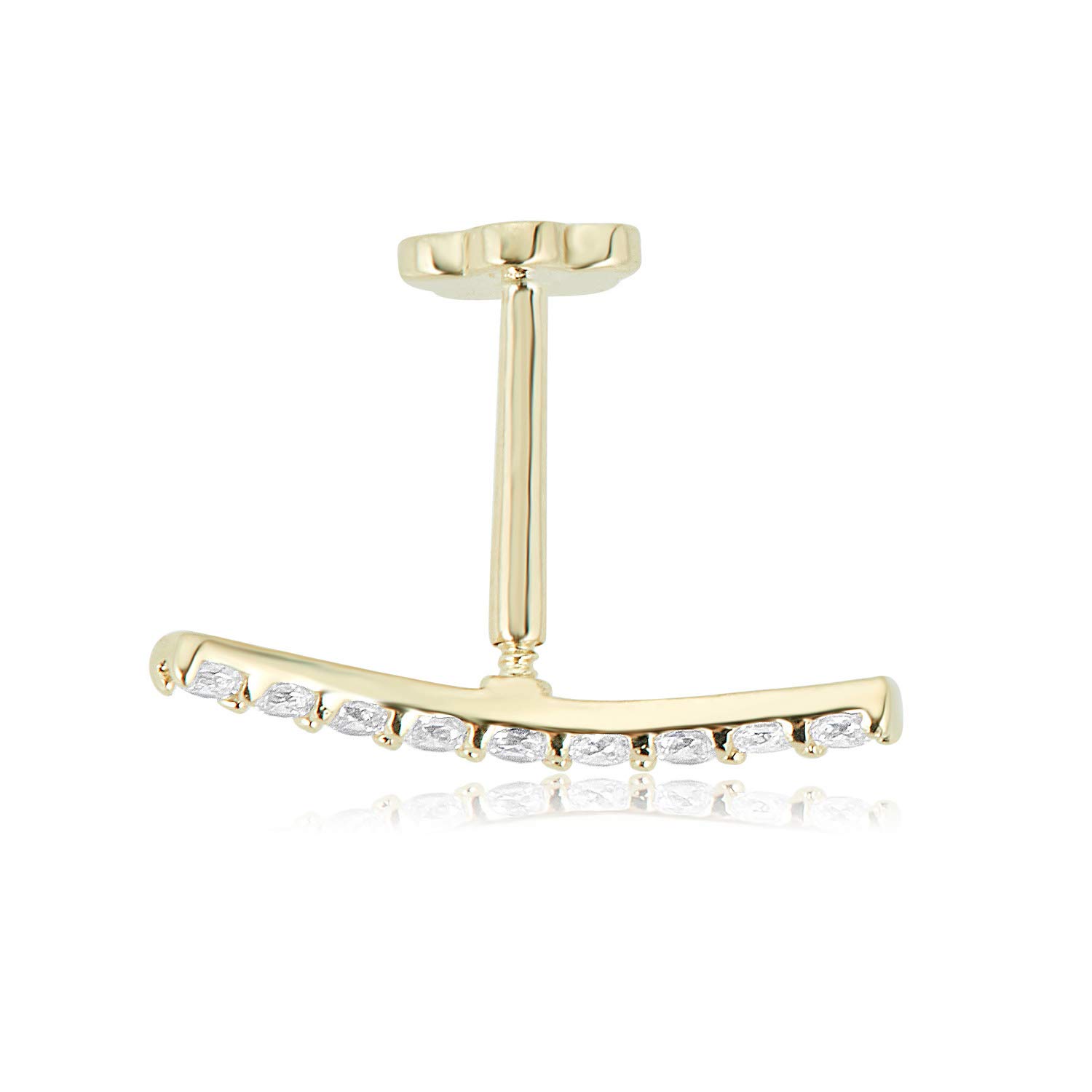 AVORA 14K Yellow Gold Simulated Diamond CZ Curved Bar Cartilage Piercing Flat Back Earring Body Jewelry (18 Gauge)