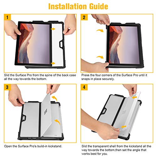 Fintie Hard Case for Microsoft Surface Pro 7 Plus/Pro 7/ Pro 6/ Pro 5/ Pro LTE, Shockproof Folio Protective Rugged Cover Compatible with Type Cover Keyboard + Original Kickstand (Frost Clear)