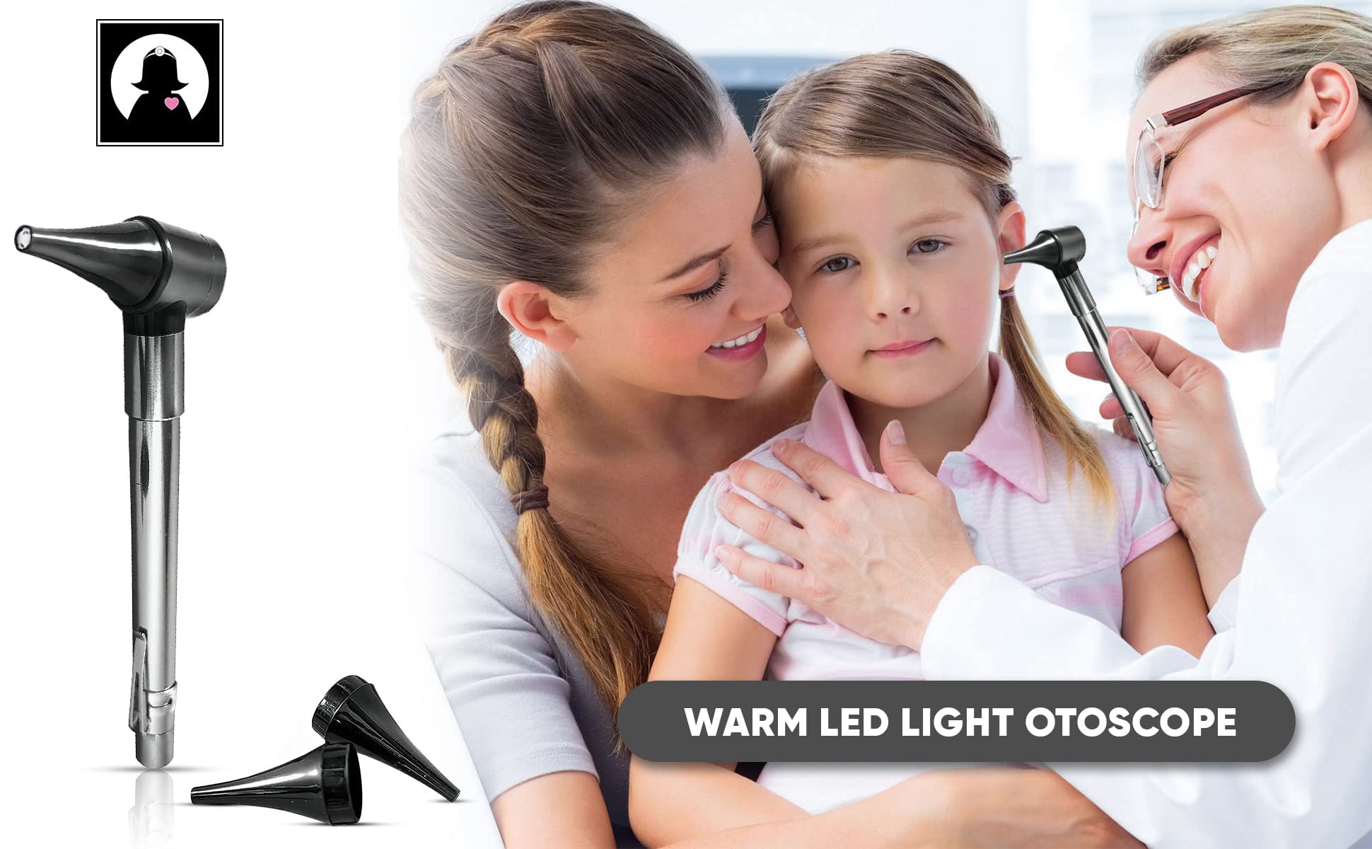 Third Generation Dr Mom Slimline Stainless LED Pocket Otoscope with an Optical Quality Glass Lens and Hard Plastic Travel Hard Case - Silver