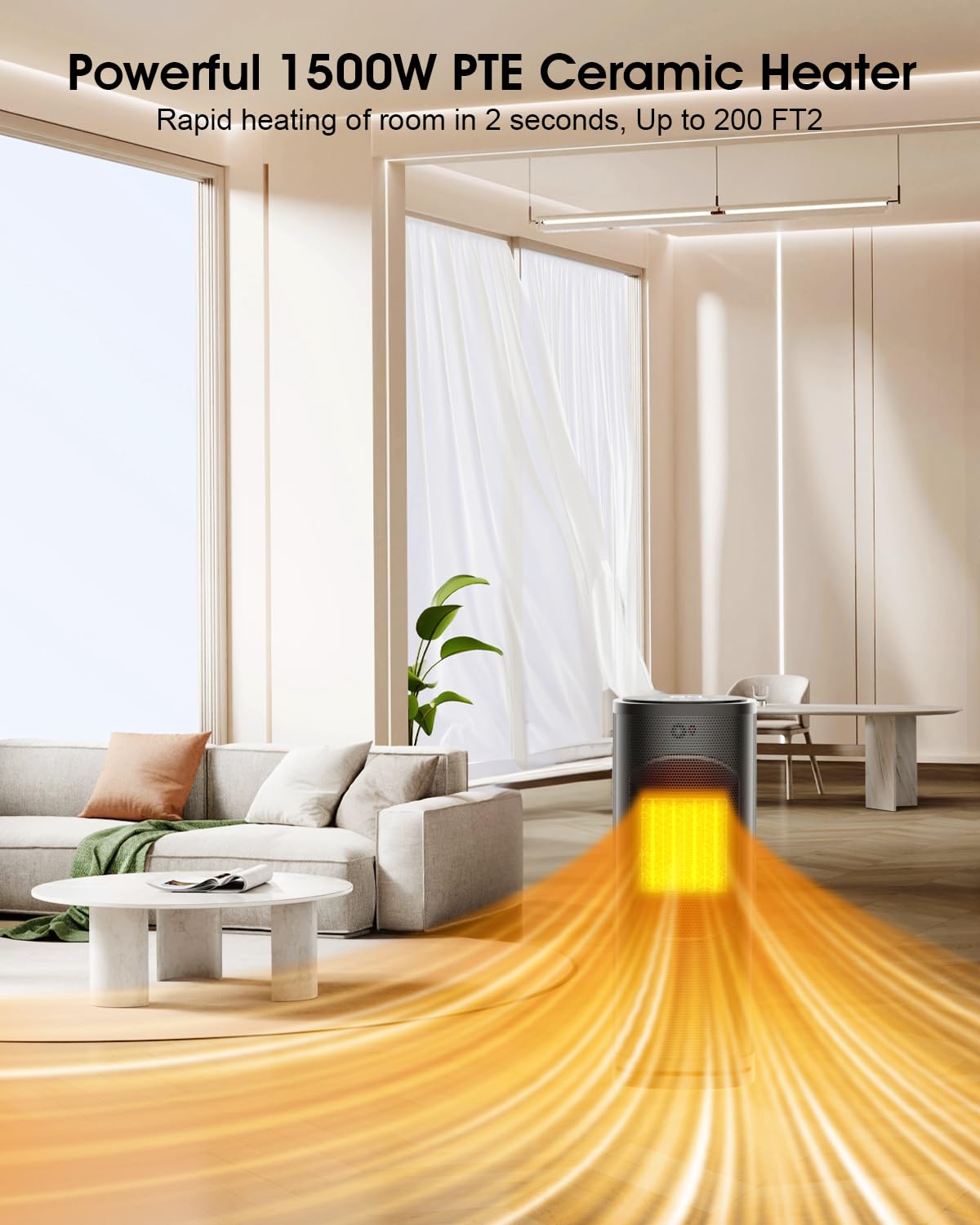 Electric Space Heater Indoor Use, 1500W Fast Heating PTC Portable Heaters with Thermostat and Remote, 12H Timer, Overheating Protection, 60ยฐ Oscillation, Room Ceramic Heater for Office Bedroom Home