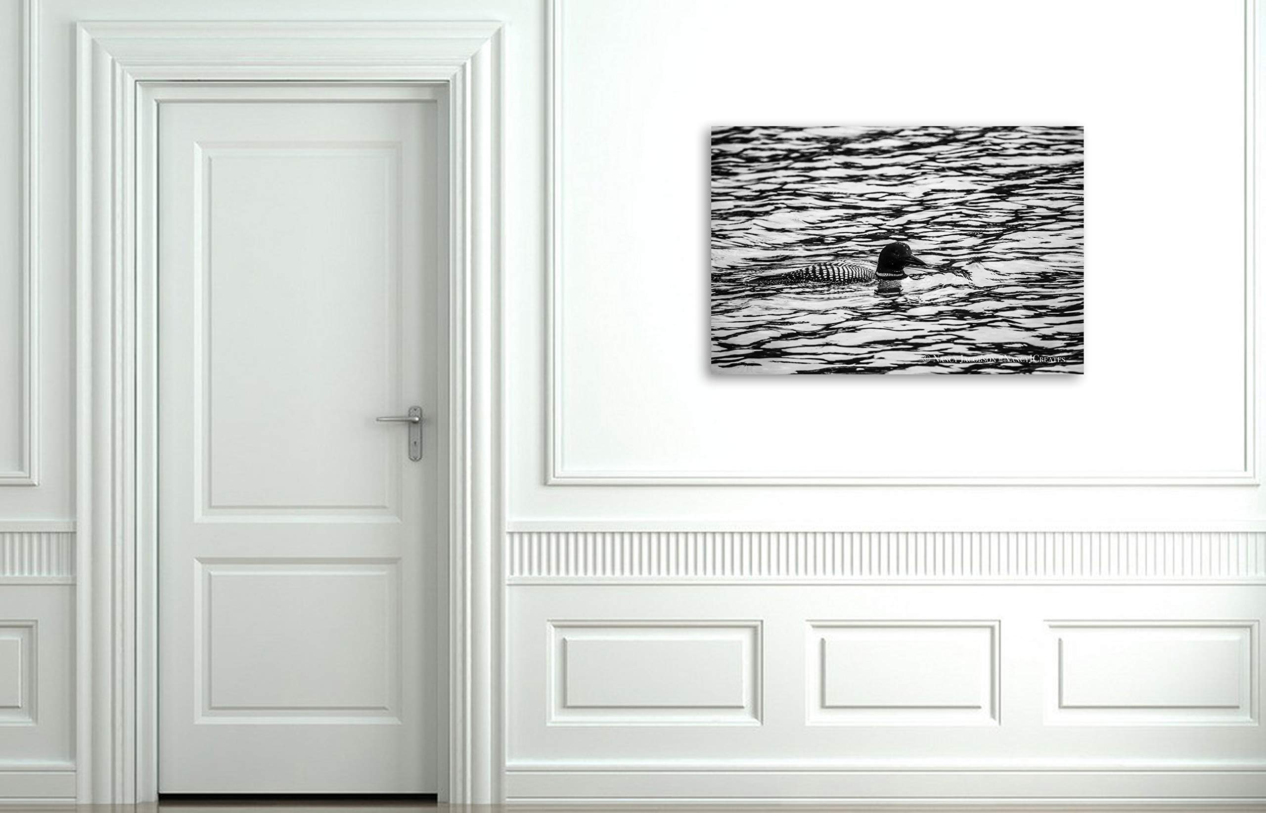 Black and White CANVAS Print Nature Photo Swimming Loon on Water Bird Photography Silver Gray Wall Art Monochrome Home Decor Ready to Hang