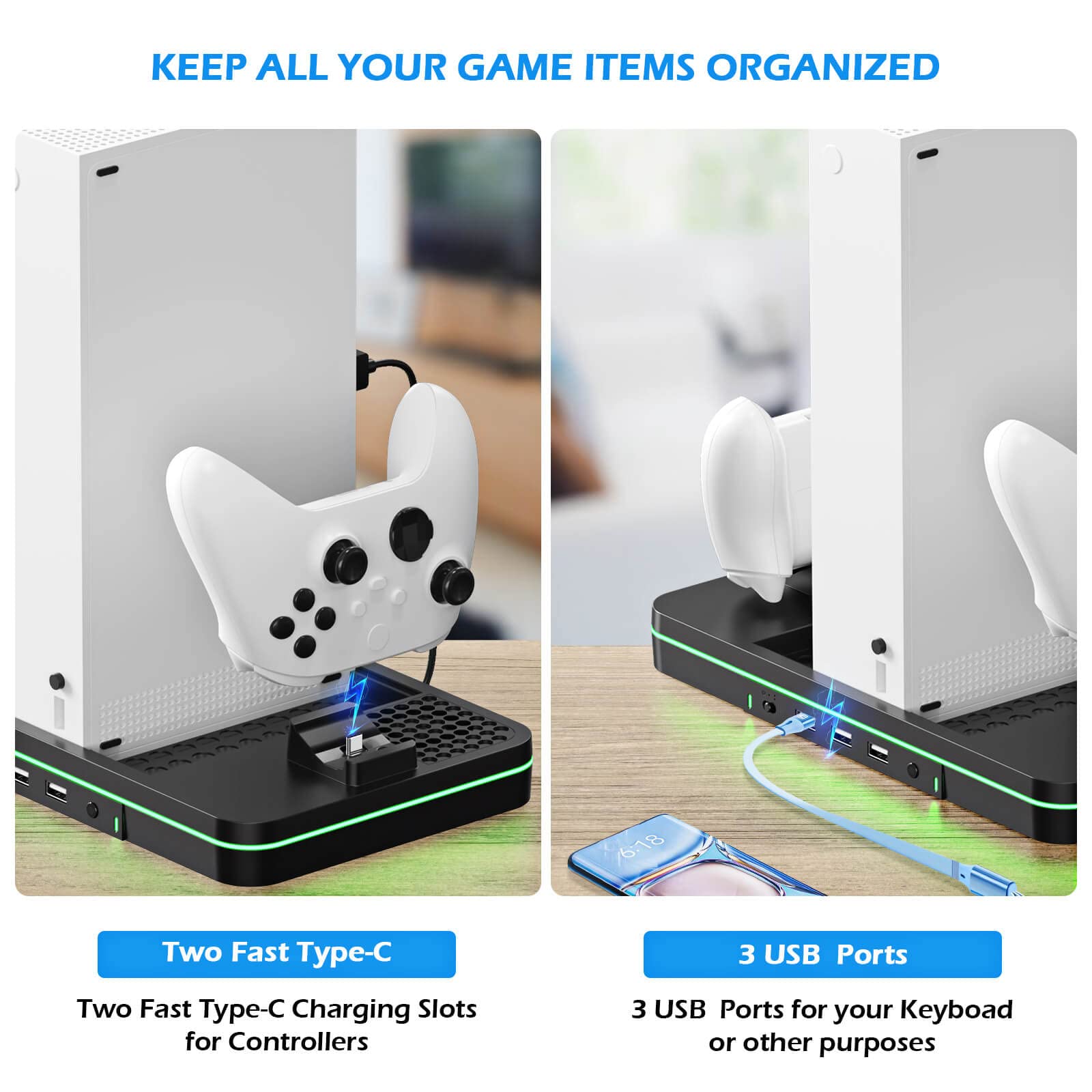 Cooling Fan Charging Station for Xbox Series X/S, Fast Charging Stand Dock Dual Controller Charger Station with 3 USB Ports, Cooling Stand Fan Cooling System for Xbox Series X/S Accessories