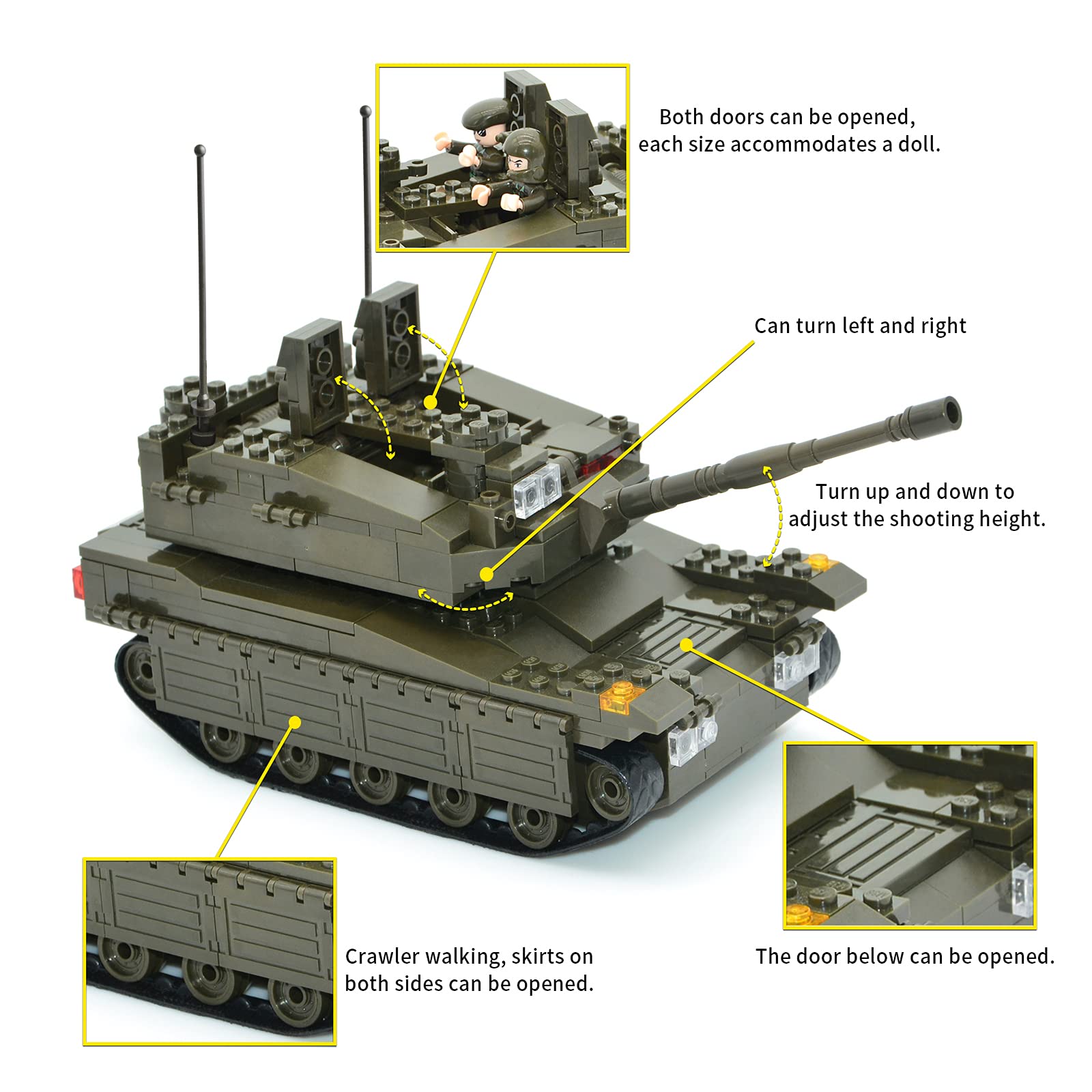 QLT Military Tank Building Blocks Set,Merkava WW2 Military Tank Armed Tank with 5 Soldier Figures,Toys Gift for Boys 8-12(343 Pcs)