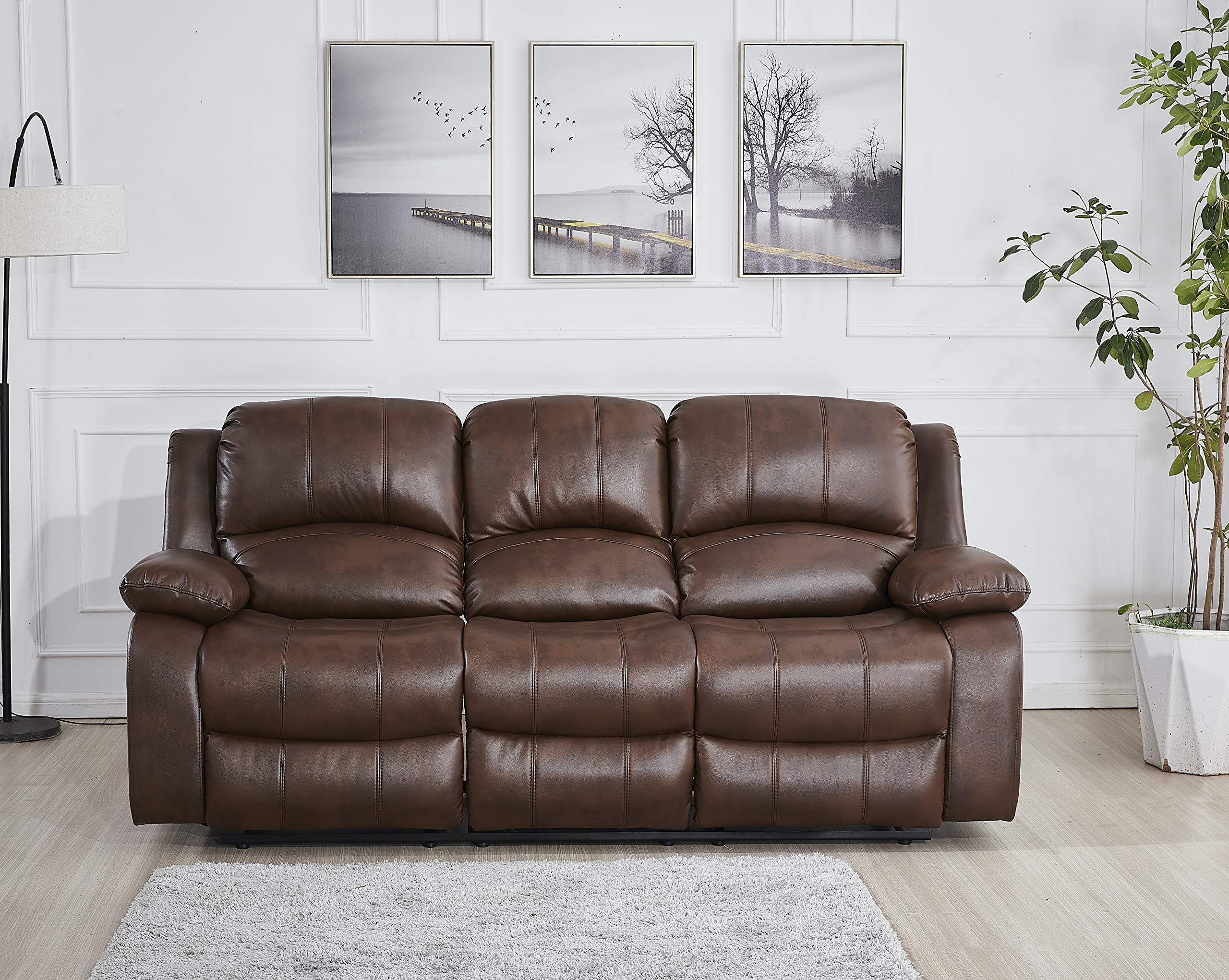 Betsy Furniture Bonded Leather Reclining Sofa in Multiple Colors, 8018 (Brown, Sofa)