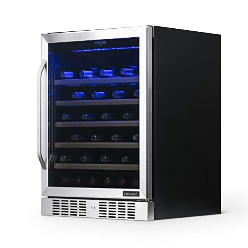 NewAir 24" Built-In 52 Bottle Compressor Wine Fridge in Stainless Steel with Precision Digital Thermostat and Premium Beech Wood Shelves
