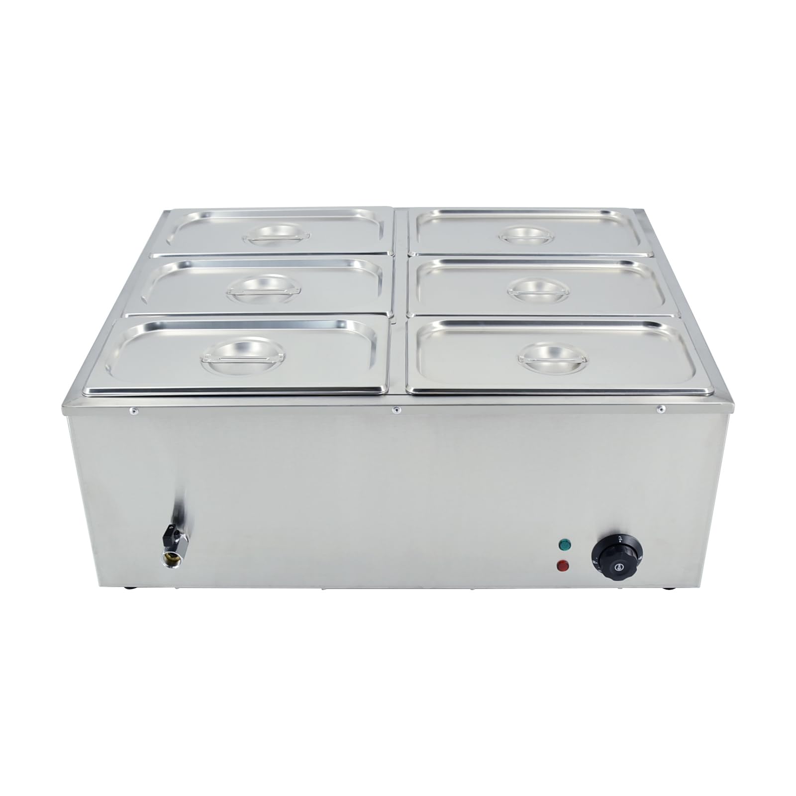 DULNICE Commercial Food Warmer,1500W Electric Steam Table 6inch Deep Stainless Steel Electric Bain Marie,with Temperature Control & Lid for Parties, Catering, Restaurants (6 x 1/3GN, 6-Pan, 32QT)
