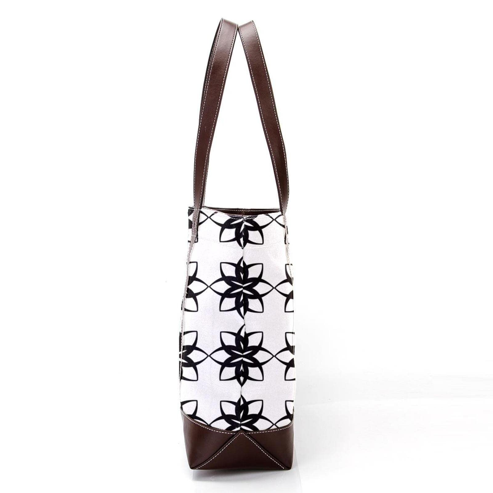Black and White Repeating Geometric Flower Pattern Tote Bags Large Leather canvas Purses and Handbags for Women Top Handle Shoulder Satchel Hobo Bags