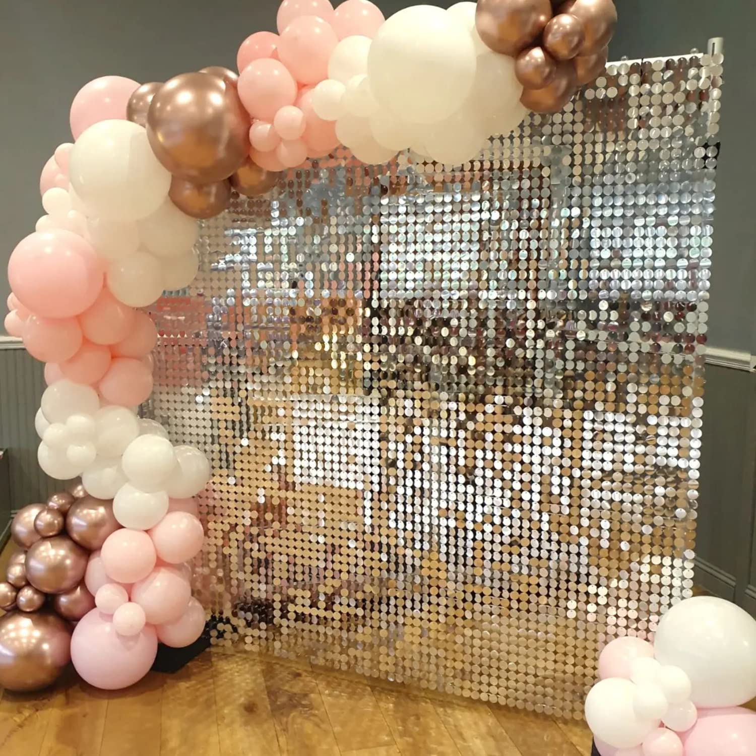 COKAOBE Sliver Shimmer Wall Backdrop, 24 Panels Round Sequin Shimmer Backdrop, Photo Backdrops for Birthday, Anniversary, Wedding, Graduation & Bachelorette Party Decoration