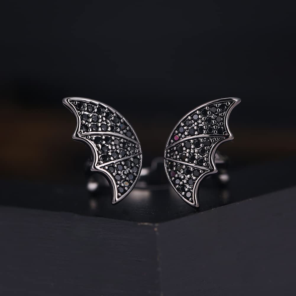 Black Bat Ring Gothic Black Stone Rings for Women Goth Adjustable Halloween Black Gold Jewelry Gifts (Black)