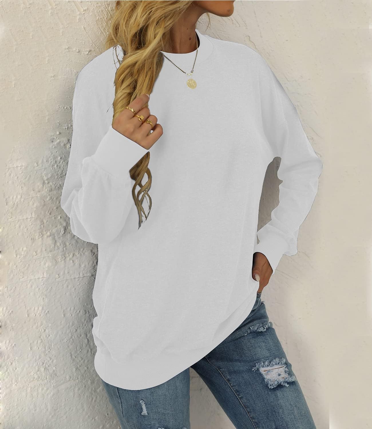 BEUFRI Sweatshirts for Women Crew Neck Long Sleeve Tunic Shirt Tops for Legging Purple S