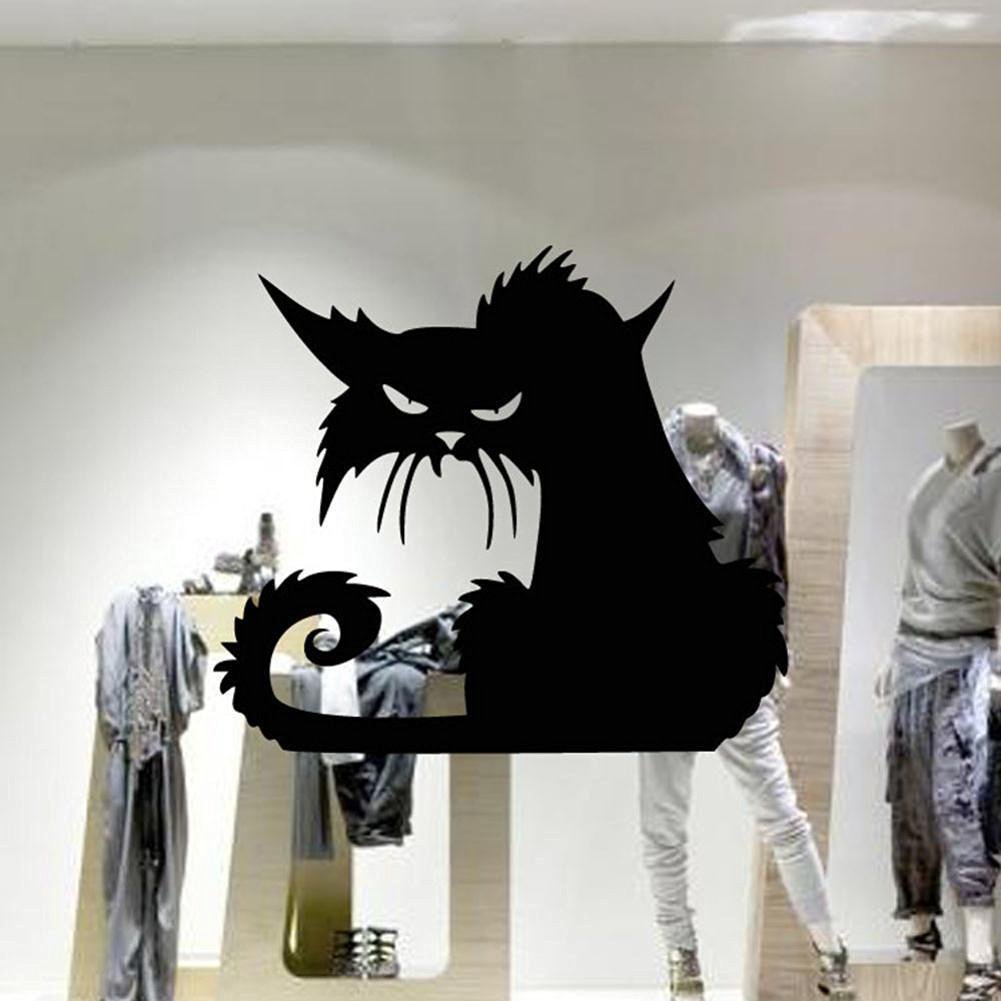 Fashionclubs Vinly Black Cat Removable Window Wall Sticker For Halloween Home Decoration,14.513.5cm