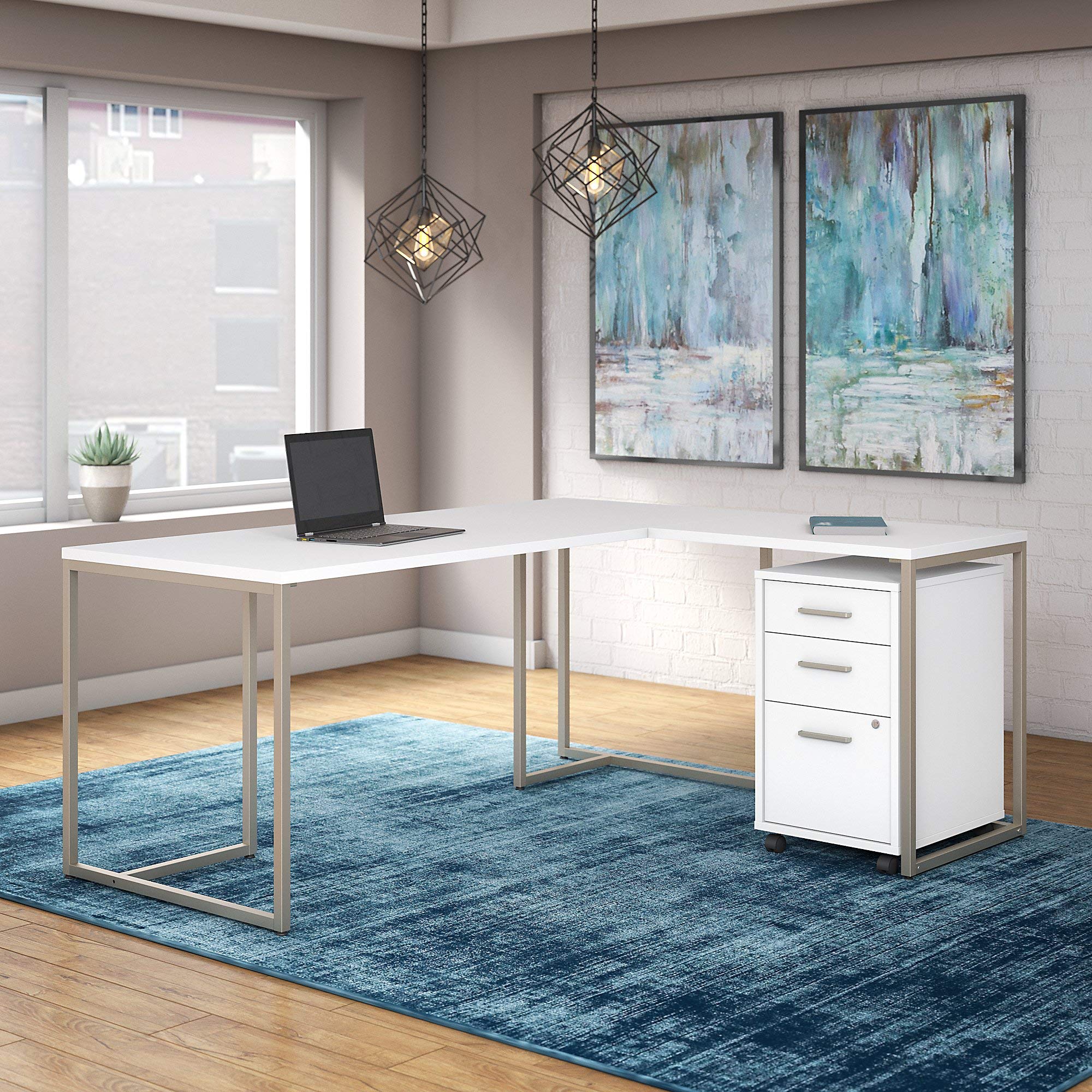 Bush Business Furniture Method L Shaped Desk with 30W Return and Mobile File Cabinet, 72W, Natural Maple