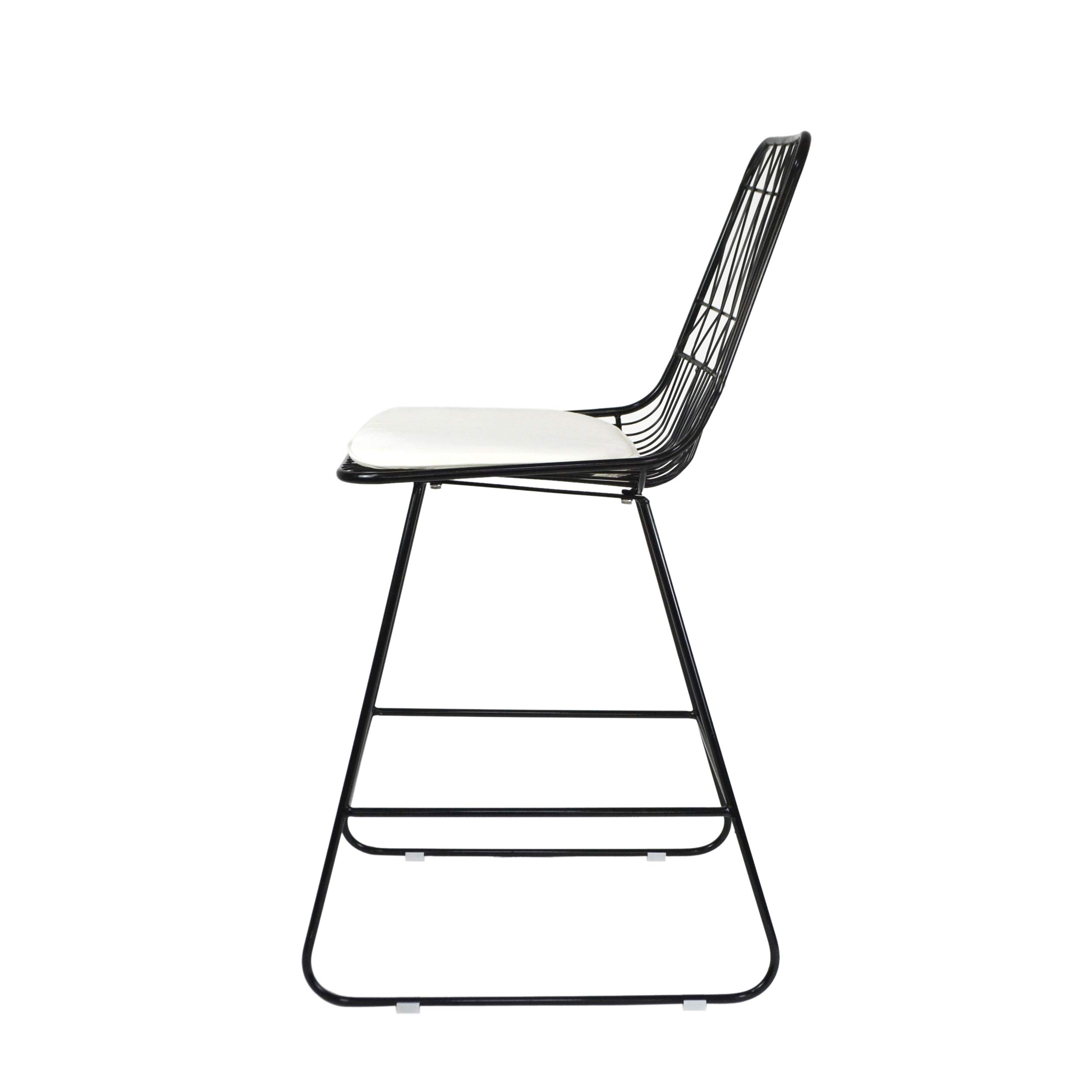 GDFStudio Outdoor Counter Stools, 26" Seats, Modern, Geometric, Black Iron Frames with Ivory Cushion (Set of 2)