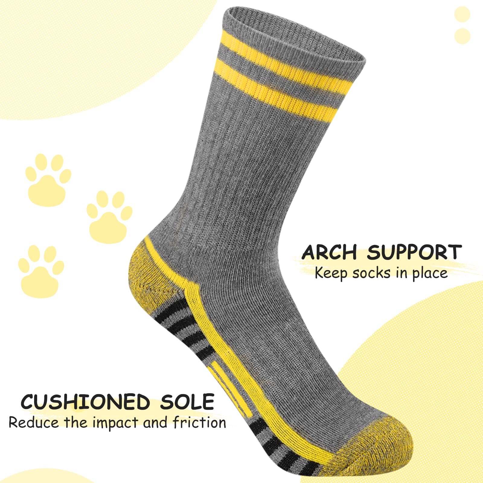 Comfoex Boys Crew Socks 4-6 6-8 8-10 Years Old Athletic Long Cotton Socks For Kids Half Cushioned Calf Socks 6 Pairs
