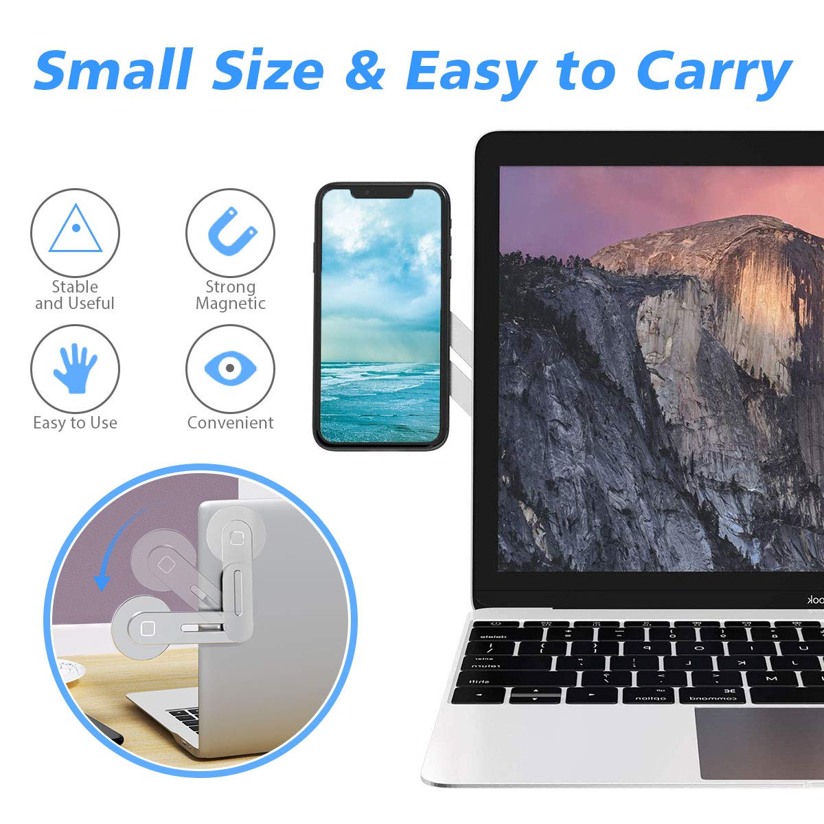 CloudValley Magnetic Phone Holder for Laptop Designed for iPhone 15/14/ 13/12 MagSafe, Adjustable Phone Monitor Side Mount, Slim Portable Foldable Computer Expansion Bracket, Silver