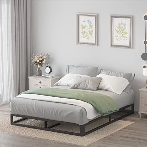 Firpeesy 6 Inch Queen Bed Frame with Round Corner Edges, Low Profile Queen Metal Platform Bed Frame with Steel Slat Support, No Box Spring Needed/Easy Assembly/Noise Free Mattress Foundation