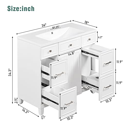 JUOFONE 36 Inch Bathroom Vanity with Sink Combo Set,Combo Cabinet Undermount Sink, Bathroom Storage Cabinet, Shaker Cabinet with Soft Closing Door and Drawer,Solid Wood Frame