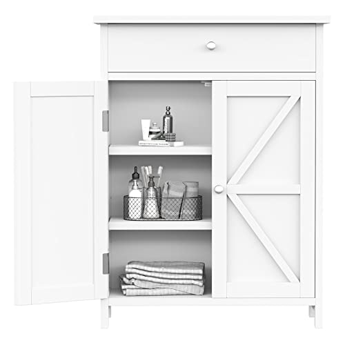 Irontar Bathroom Cabinet, Freestanding Bathroom Storage Cabinet with Drawer and Adjustable Shelf, Kitchen Cupboard, Floor Cabinet for Bathroom, Home Office, Entryway, White CWG008W