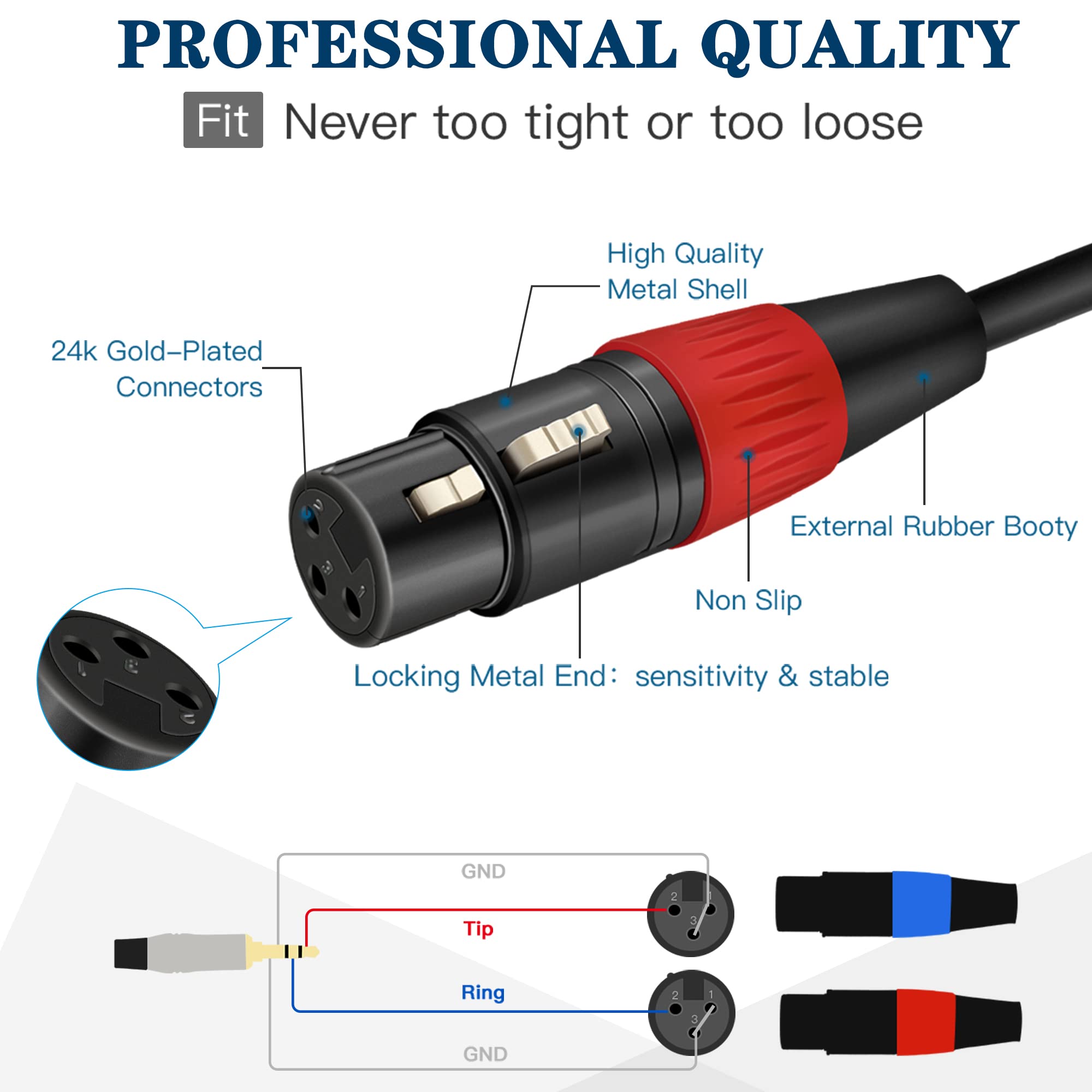 JOLGOO Dual XLR Female to 3.5 mm TRS Stereo Microphone Cable, 2 XLR Female to 1/8 inch TRS Stereo Y Splitter Patch Cable, 10 Feet
