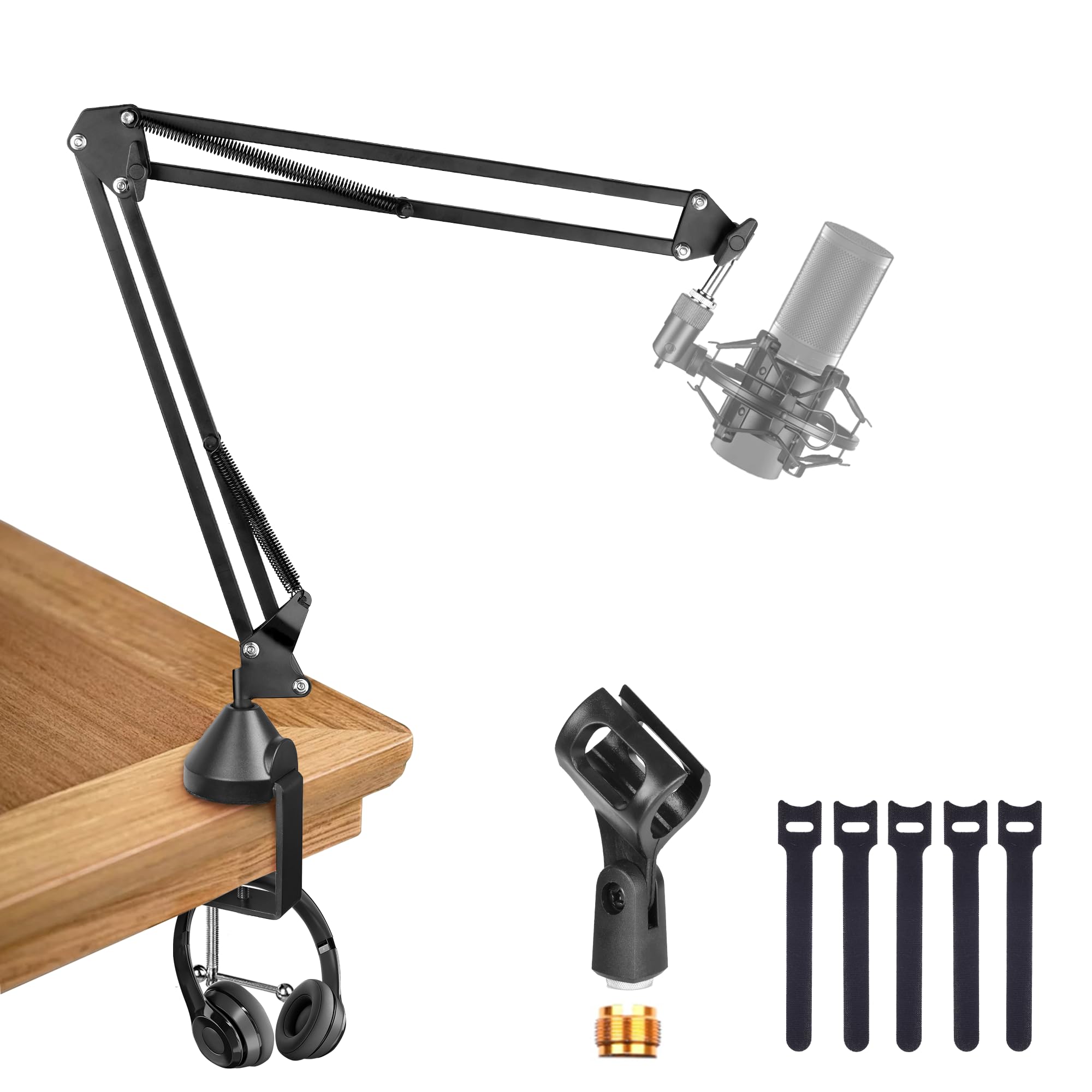 OUKMIC Microphone Arm Stand, Mic Scissor Arm Adjustable Suspension Boom with Mic Clip and 5 Velcro Cable Ties, Heavy Duty Stand for Blue Yeti Nano Snowball Ice, Recording Gaming Streaming Karaoke