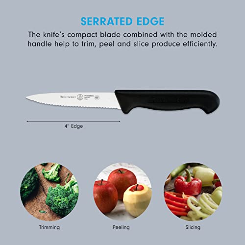 Messermeister Pro Series 4” Serrated Spear Point Paring Knife - German X50 Stainless Steel & NSF-Approved PolyFibre Handle - 15-Degree Edge, Rust Resistant & Easy to Maintain - Made in Portugal