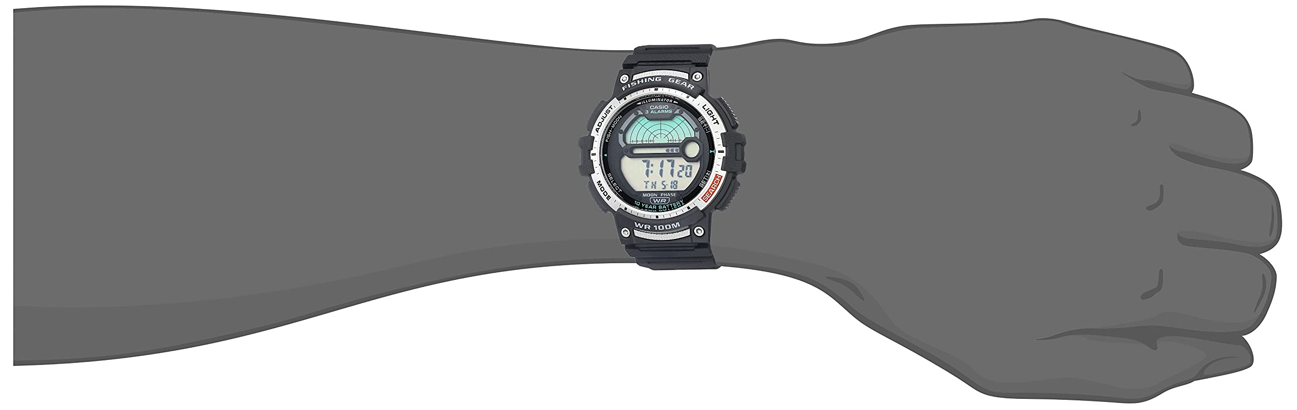 Casio Men's Fishing Timer Quartz Watch with Resin Strap, Black, 24.1 (Model: WS-1200H-1AVCF)