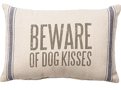 Primitives by Kathy Vintage Flour Sack Style Throw Pillow, 1 Count (Pack of 1), Dog Kisses