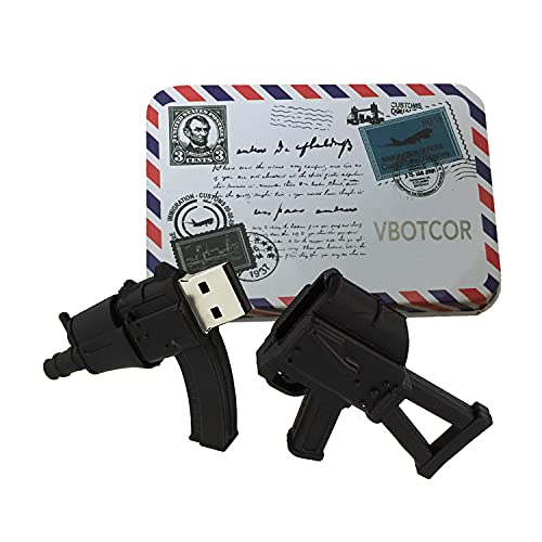 Cartoon USB 2.0 Flash Drive Memory Thumb Stick Date Storage Jump Pendrive Cute Funny Gun Shape with Key Chain for Computer Laptop Novelty Gift AK47 128GB