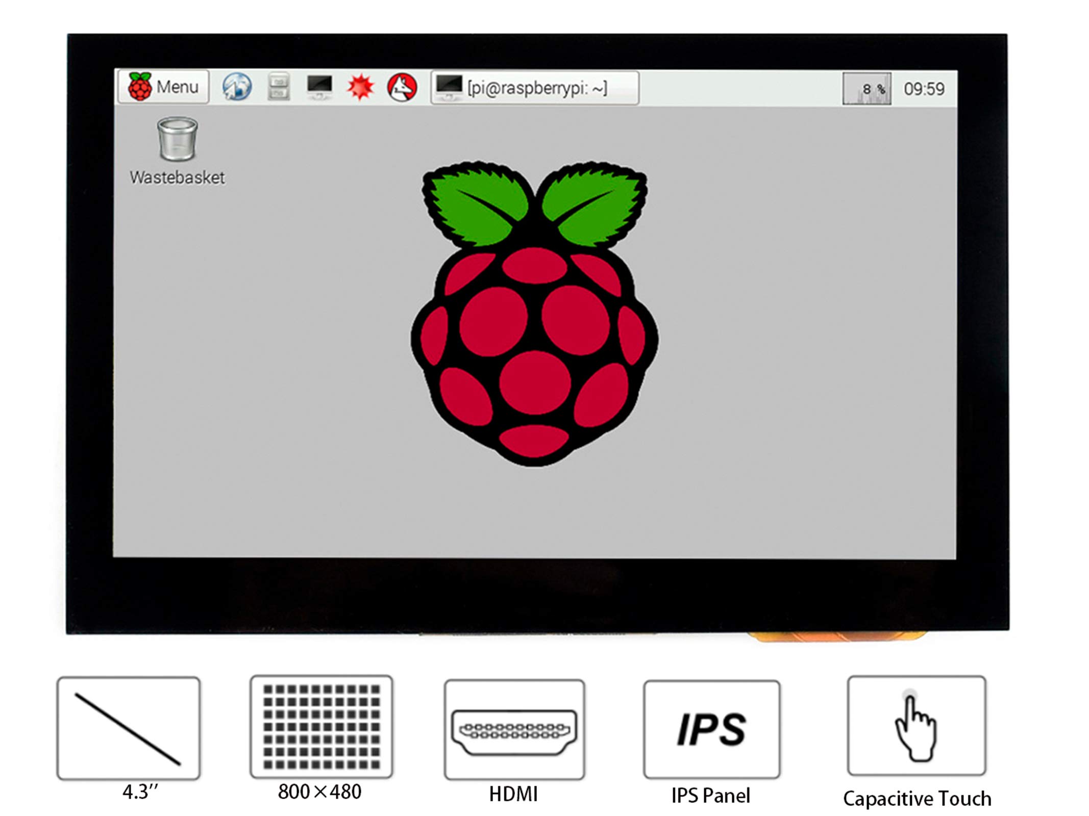 Bicool 4.3inch DSI Capacitive LCD for Raspberry Pi 4B/3B+/3A+/3B/2B/B+/A+/Compute Module 3+/3,Toughened Glass DSI Interface I2C Touch Display 800x 480,Support Raspbian/Ubuntu/Kali /WIN10 IoT/Retropie