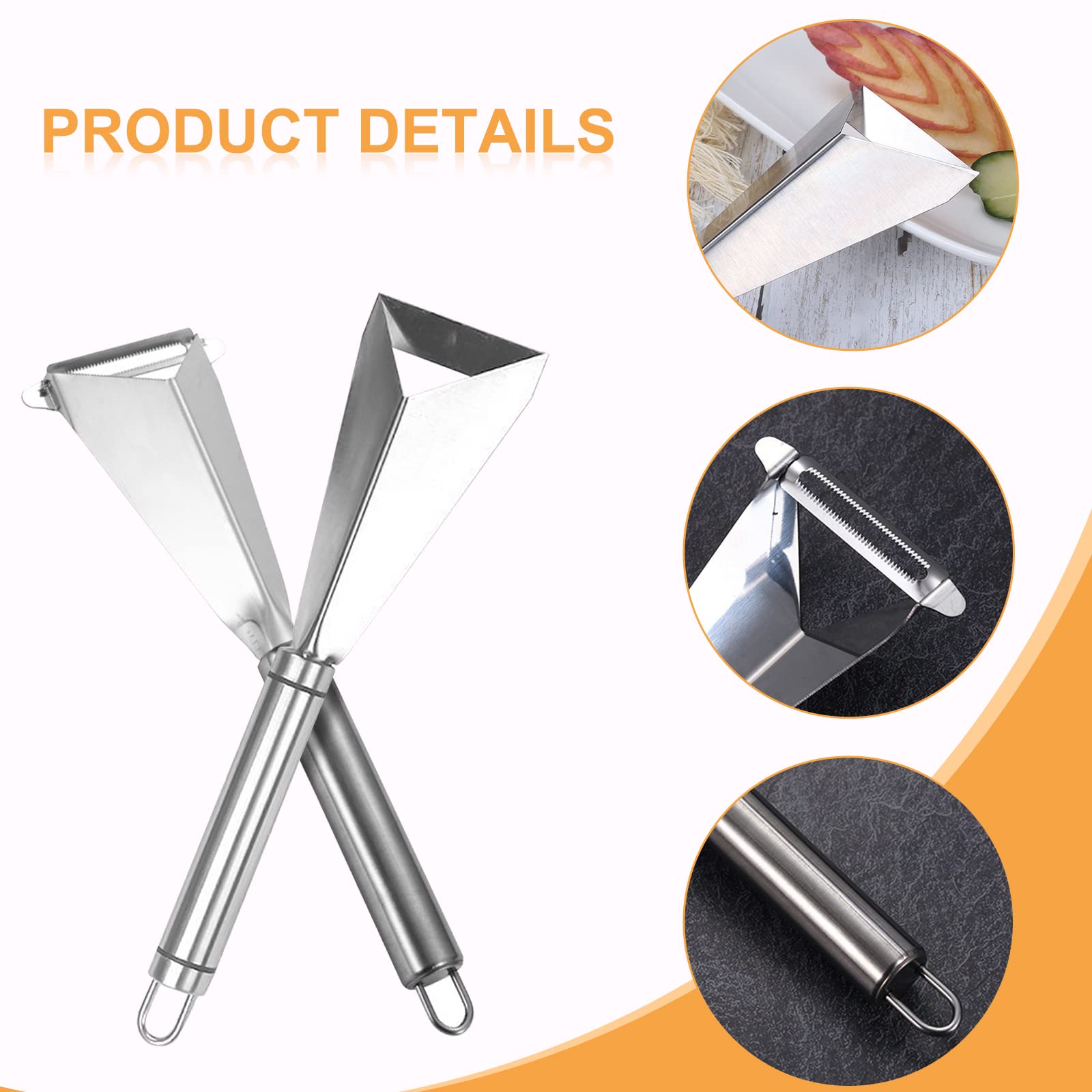 Klyuqoz Fruit Carving Knife, 2 Pack Fruit Cutter, Stainless Steel Vegetable Carving Tools, Triangular Shape DIY Carving Knives for Home Kitchen Platter Tray Decoration(Silver)